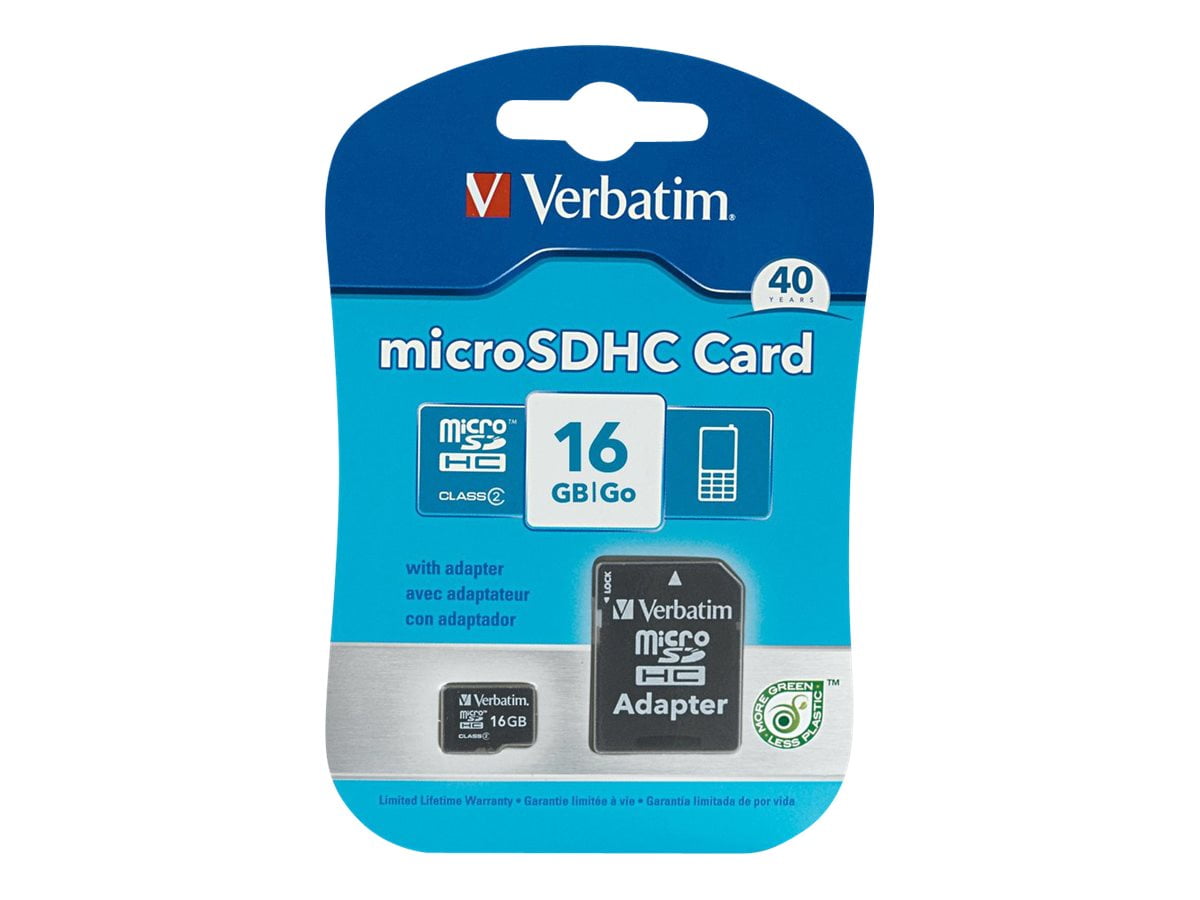 Verbatim - Flash memory card (microSDHC to SD adapter included) - 16 GB ...
