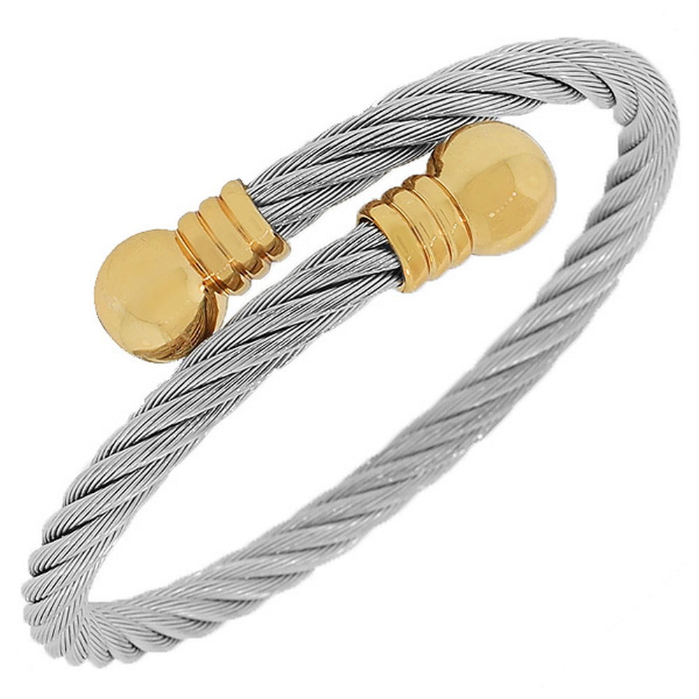 Fashion Alloy Two-Tone Twisted Cable Womens Open End Bangle Bracelet ...