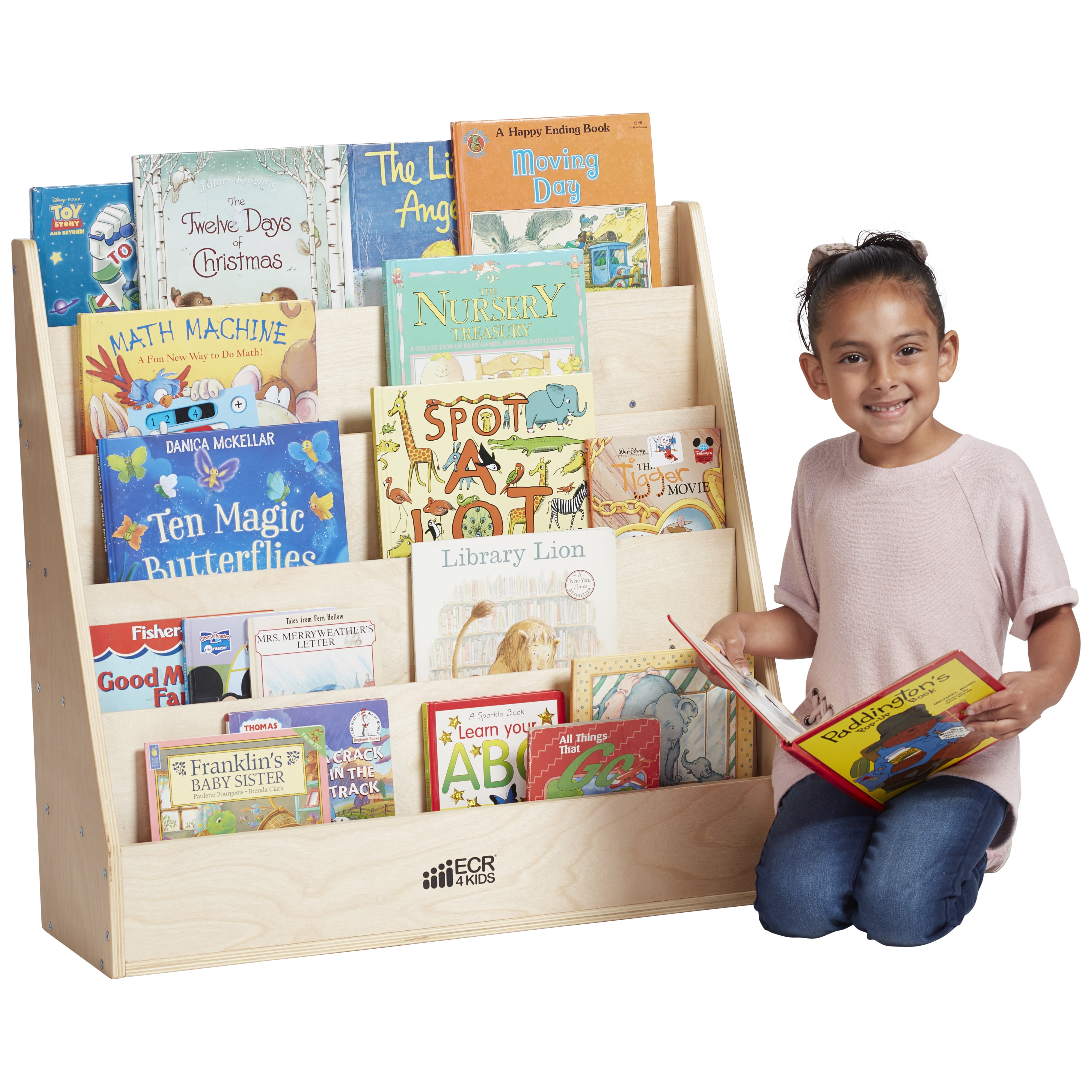 ECR4Kids Birch Streamline Book Display Stand, Kids Wooden Book Rack ...