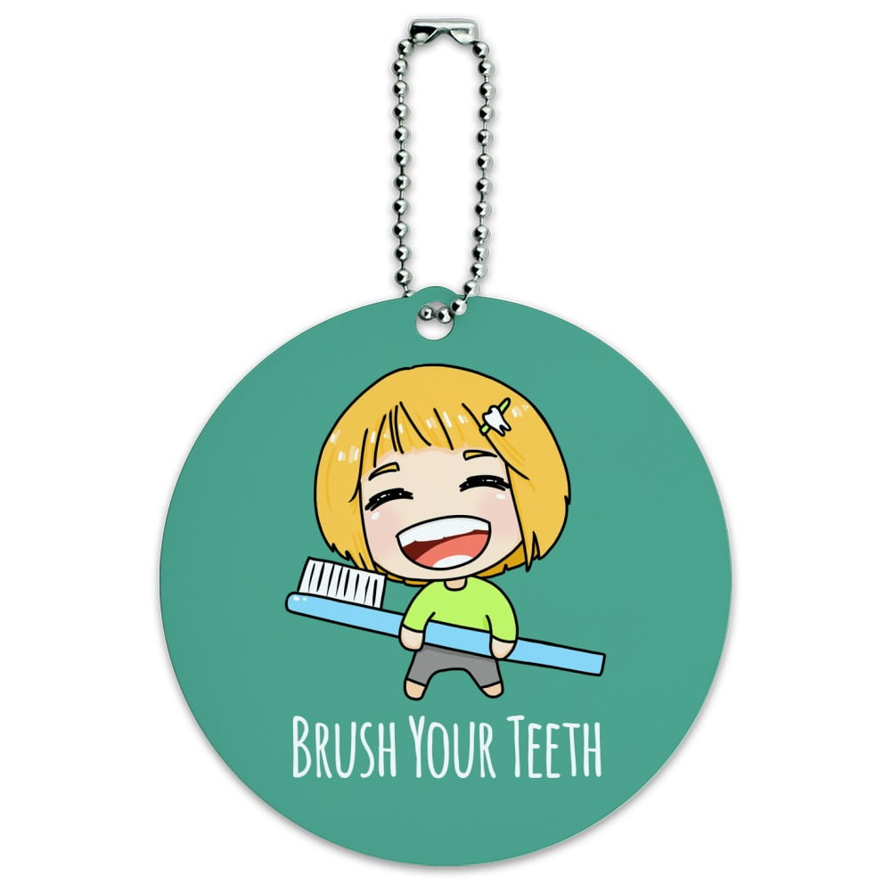 Brush Your Teeth Toothbrush Kawaii Chibi Round Luggage ID Tag Card ...