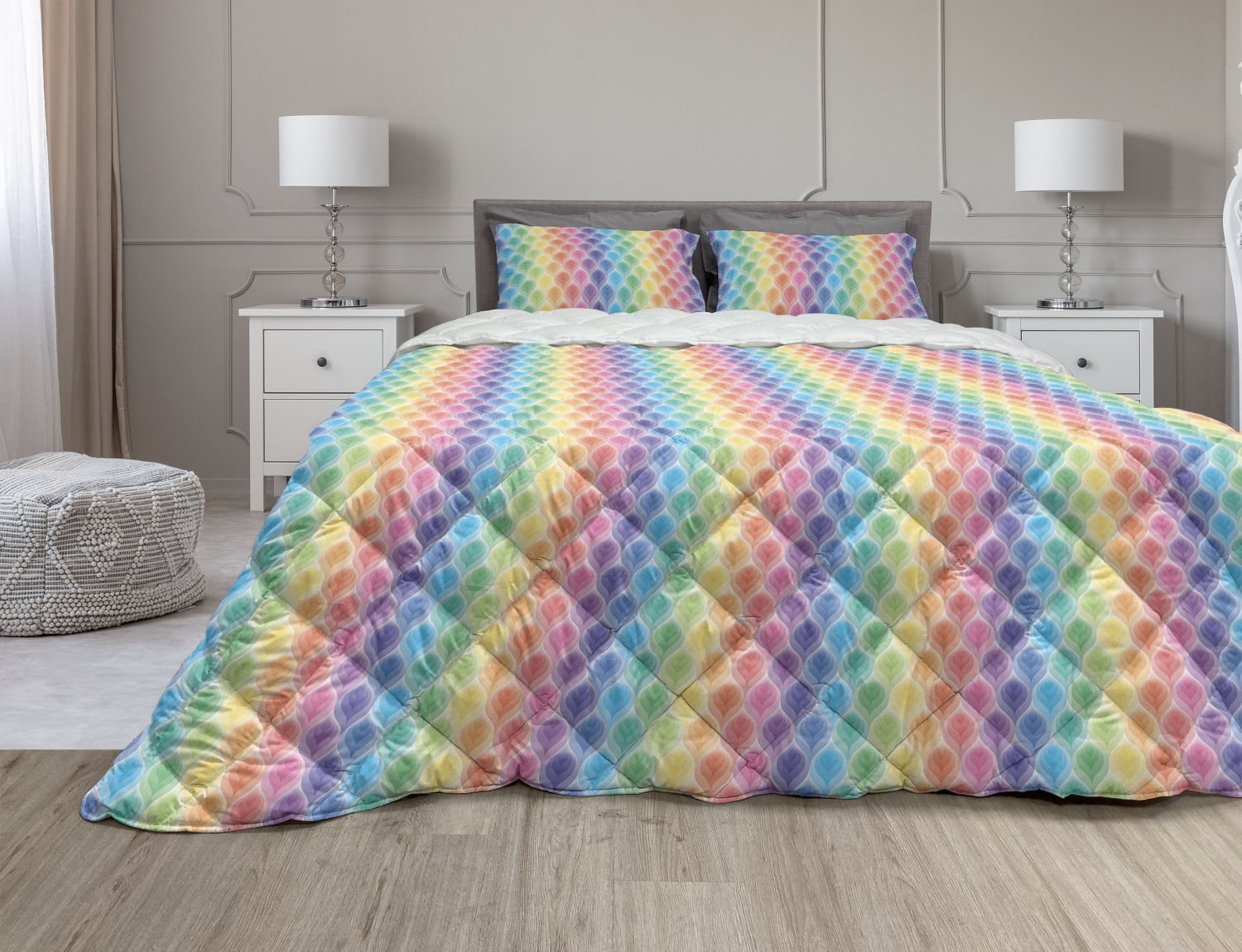 Colorful Comforter & Sham Bedding Set, Rainbow Design Ikat Inspired ...