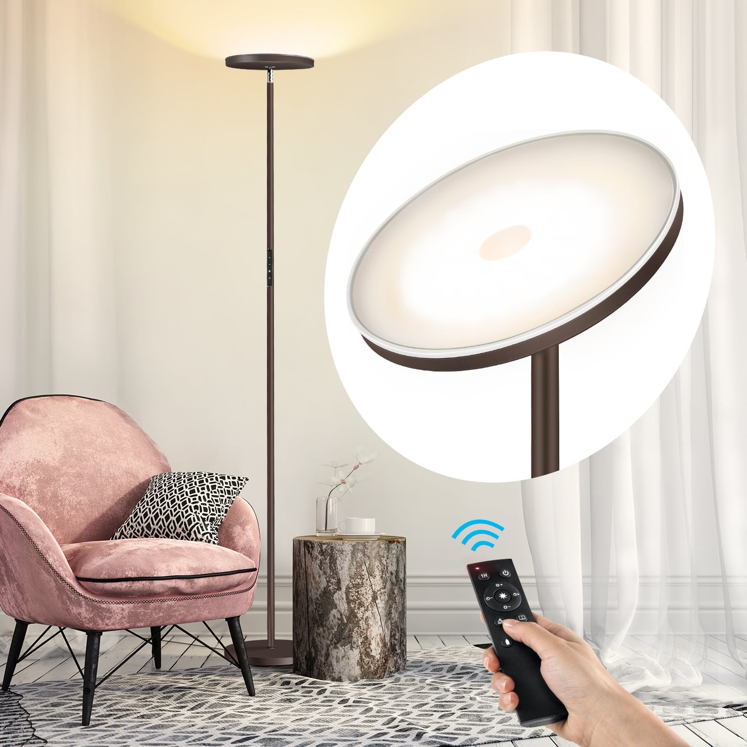 Outon LED Torchiere Floor Lamp with Remote Control Super Bright 4 Color ...