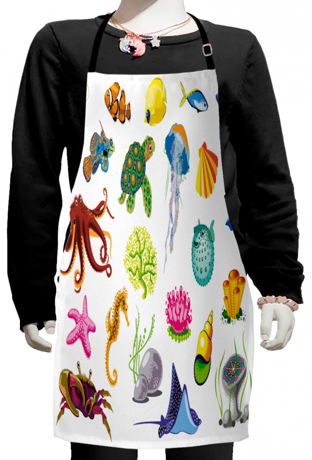 Marine Kids Apron, Sea Animals Octopus Dolphin Shells Stingray Crab ...