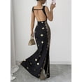 Black Womens Elegant Square Neck Spaghetti Strap Backless Slit Hem ...