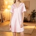 MGDXOX Women's Pearl Trim Satin Nightgown Short Sleeve V Neck Silky ...