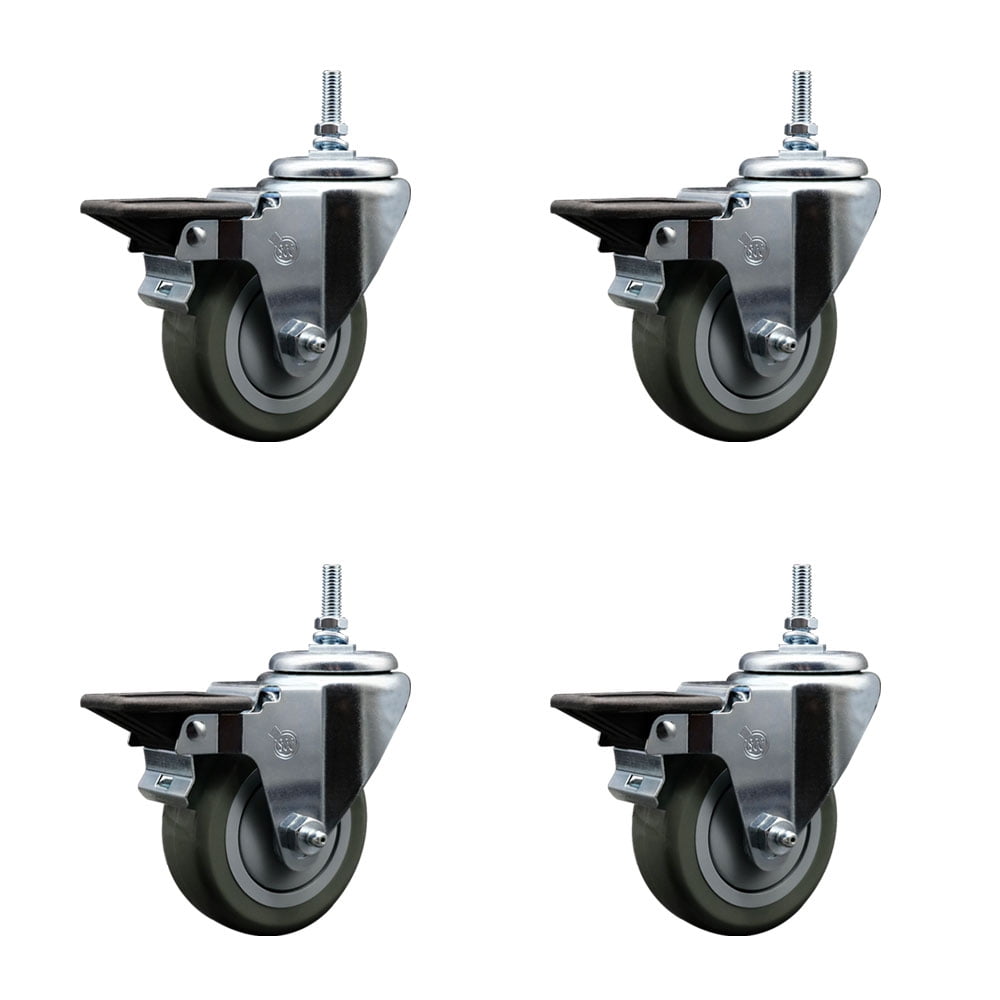 Polyurethane Swivel Threaded Stem Caster Set of 4 w/3.5" x 1.25" Gray ...