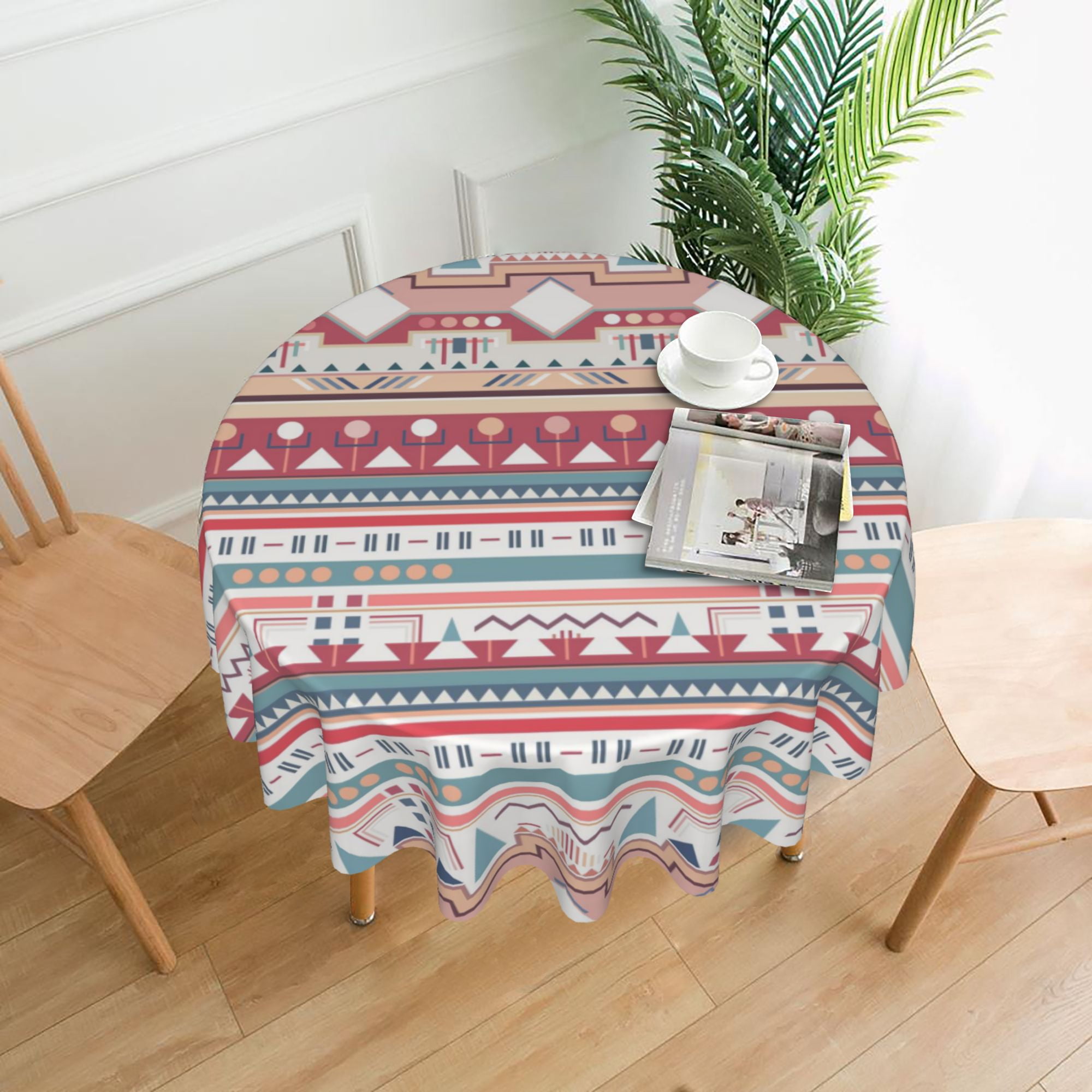 ZICANCN Round Table Cloths 60 Inch, Abstract Native Folk Art Lines ...