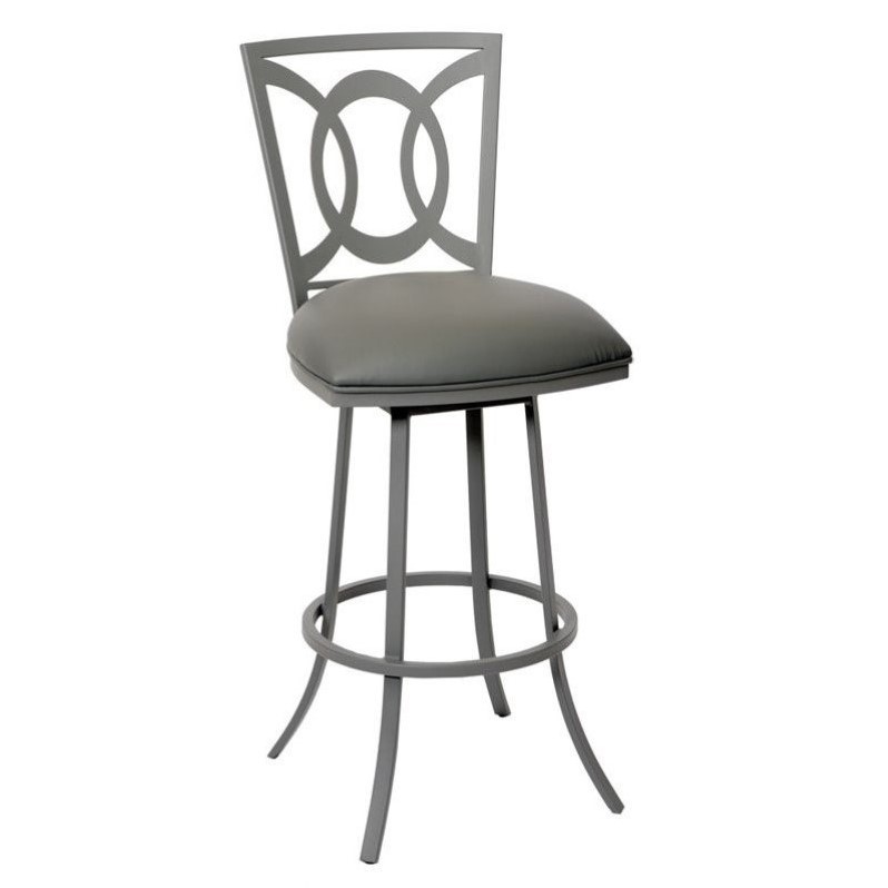 Armen Living Drake Faux Leather Metal Swivel Bar Stool in Gray ...