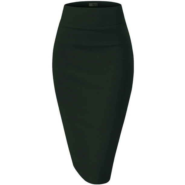 Handc Women Premium Nylon Ponte Stretch Office Pencil Skirt High Waist