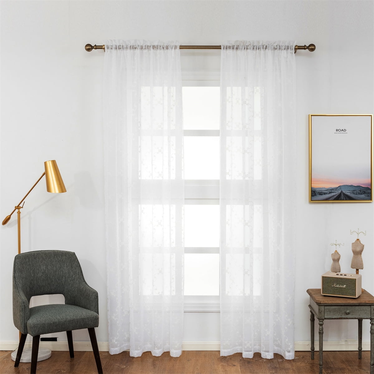 Anjee Sheer Curtains for Girls Rooms, Moroccan Embroidery Flower ...