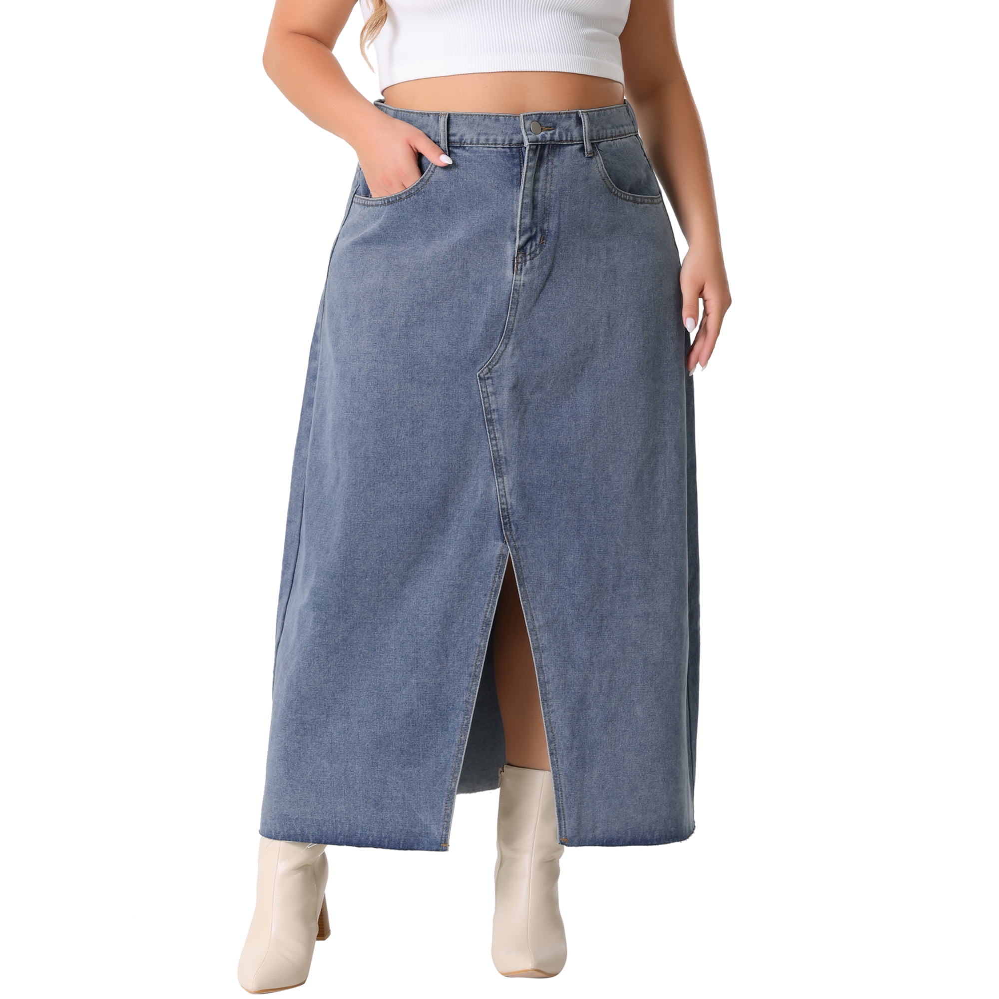 Click here for Grace & Grandeur Women Plus Size Casual Jean Skirt... prices