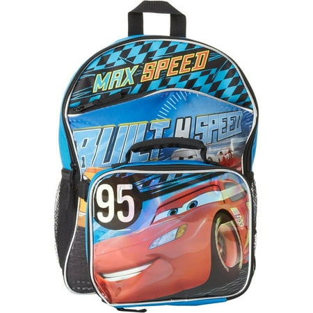 Cars Little Boys' Backpack with Detachable Lunch Kit, Black/Blue, One ...