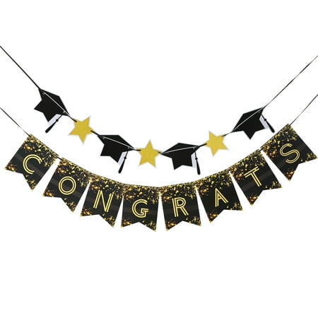 2pcs 2021 Graduation Party Paper Banners Congrats Doctoral Cap Star ...