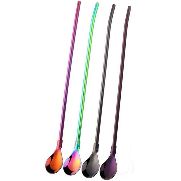 Set of 4 Hard Plastic Spoon Straws Detachable Straws Kitchen Utensil ...