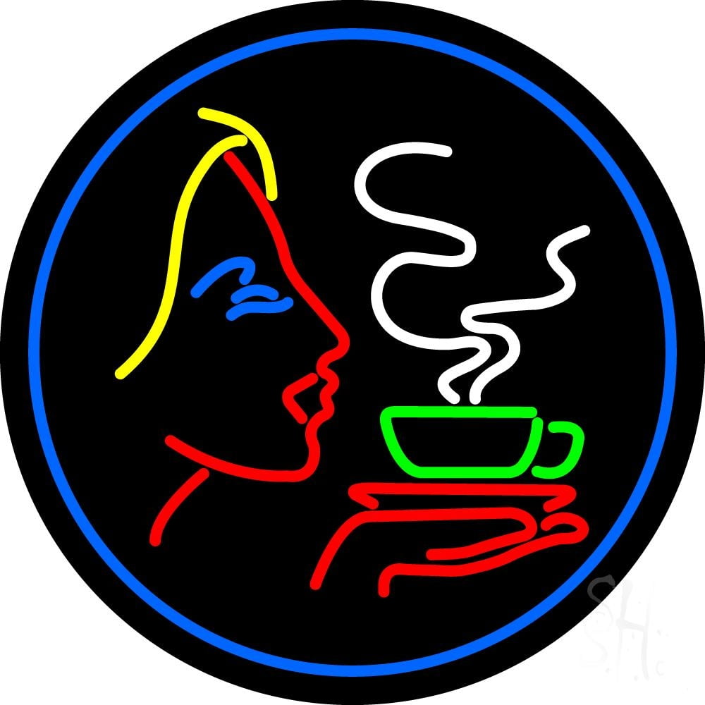 Girl Logo With Hot Coffee LED Neon Sign 18 x 18 - inches, Black Square ...