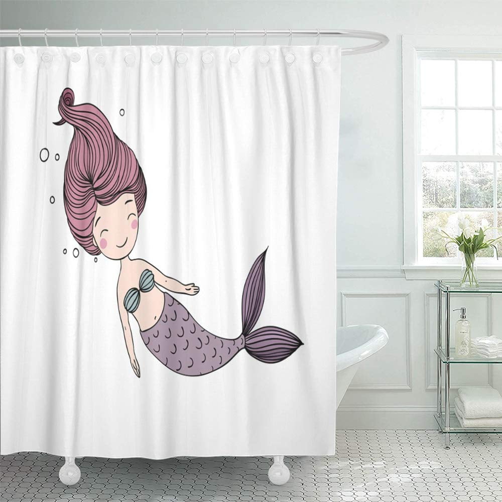 PKNMT Cute Beautiful Little Mermaid Siren Sea on White Sketch Black ...