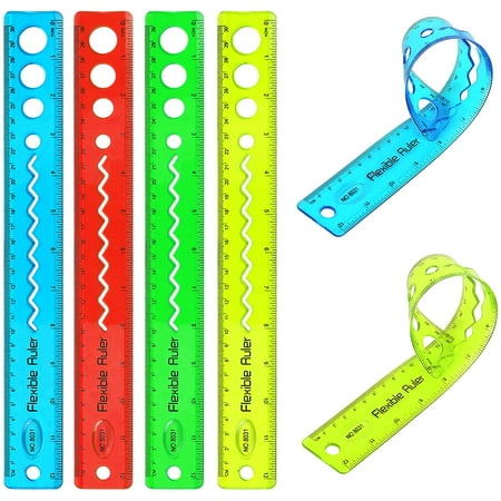 CARBONLIKE Set of 4 Clear Plastic Flexible Rulers for Workshop, Office ...