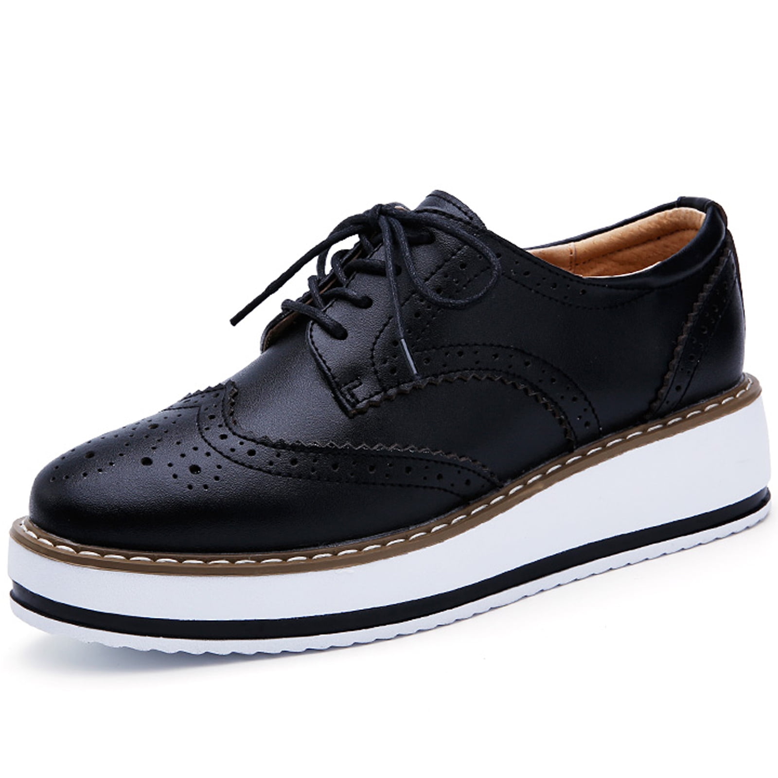 DADAWEN Black Matte Lace-up Square Toe Women's Platform Flats Shoes ...