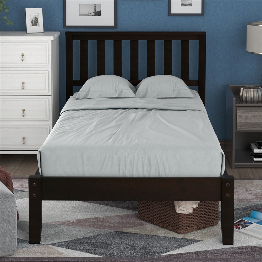Twin Bed Frame No Box Spring Needed, Espresso Twin Platform Bed Frame ...
