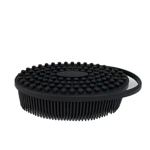 Black - 1 piece body brush with silicone comb on both sides for bathing ...