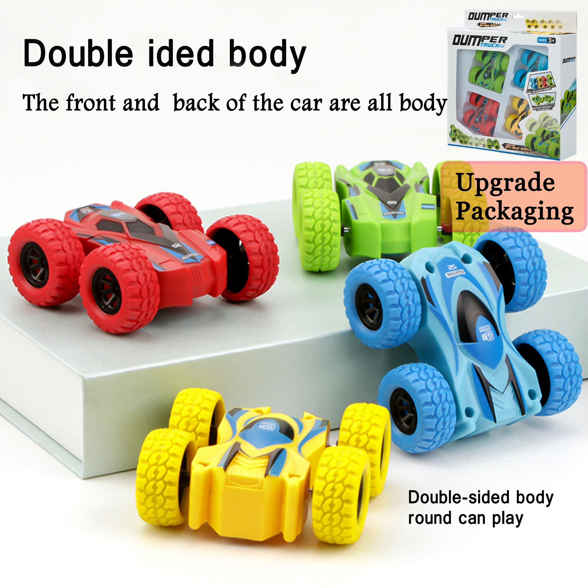 Set of 4 Double-sided Stunt Flip Inertia Car Friction Powered Car Toys ...