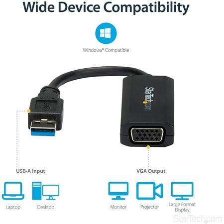 StarTech USB 3.0 to VGA Display Adapter 1920x1200, On-Board Driver ...
