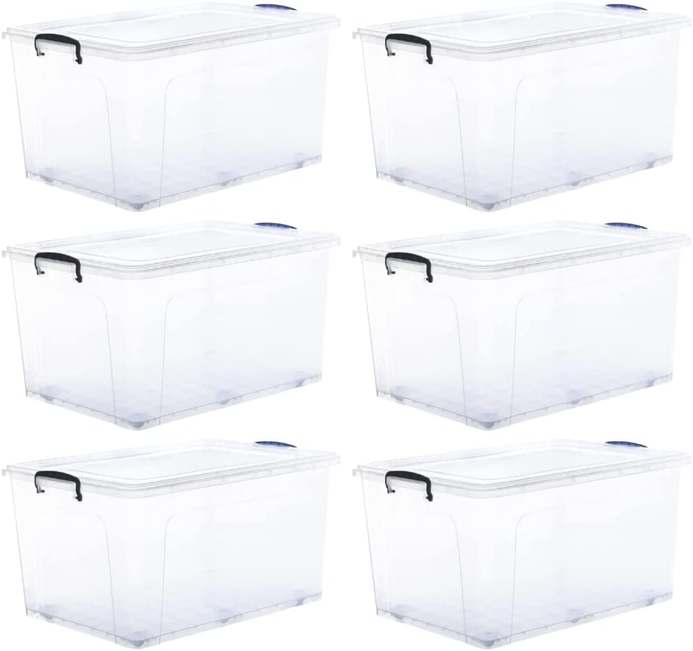 Superio Storage Containers With Wheels (6 Pack), Opaque Clear Stackable ...