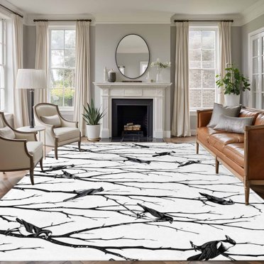 Black Branches Birds Area Rugs 5'x8', Washable Small Throw Rugs for ...