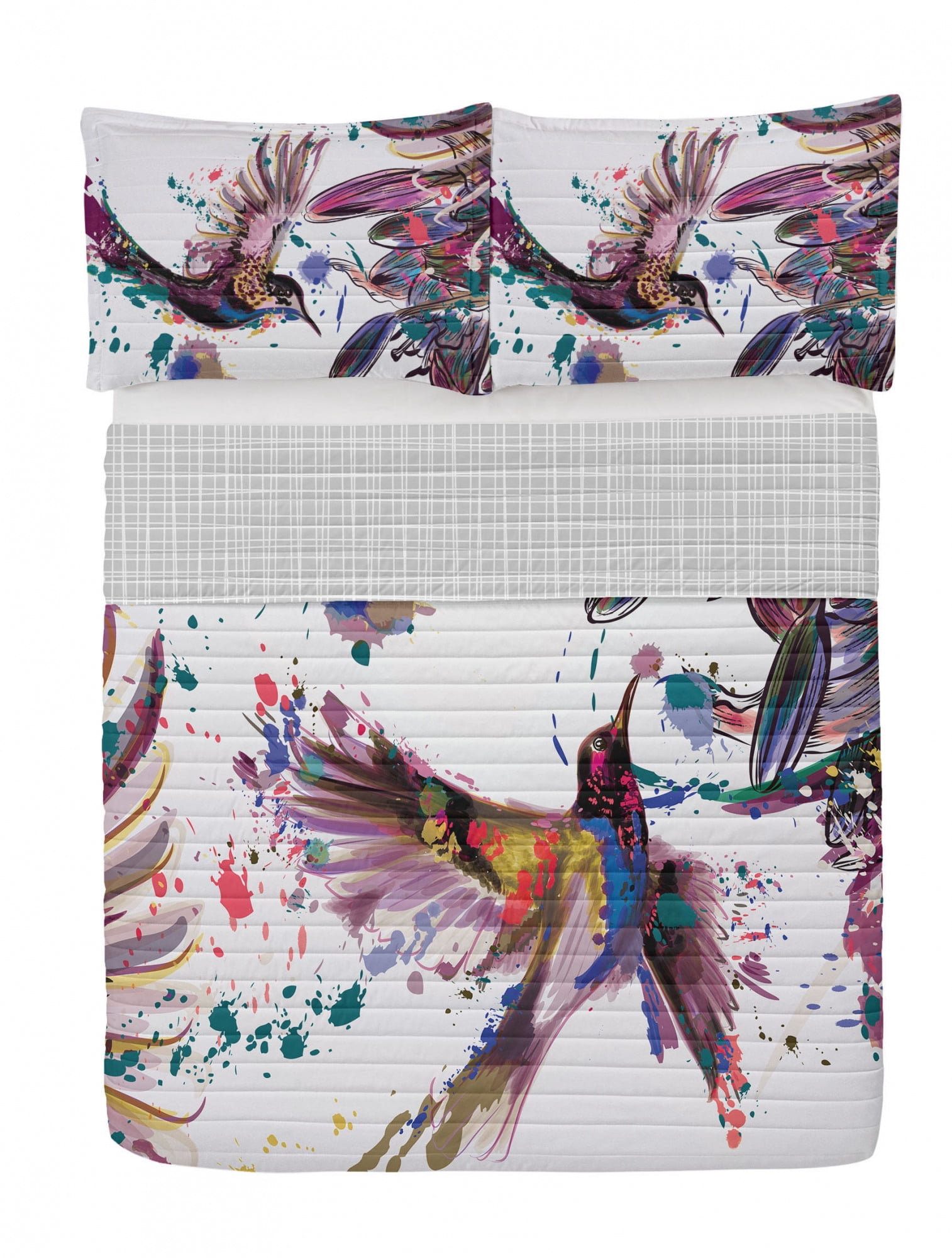 Hummingbird Reversible Bedspread Set, Art Lily Flowers Birds and Color ...