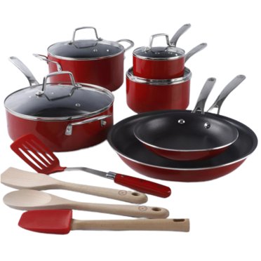 Mainstays Ceramic Nonstick 12 Piece Cookware Set, Red Ombre - Walmart.com