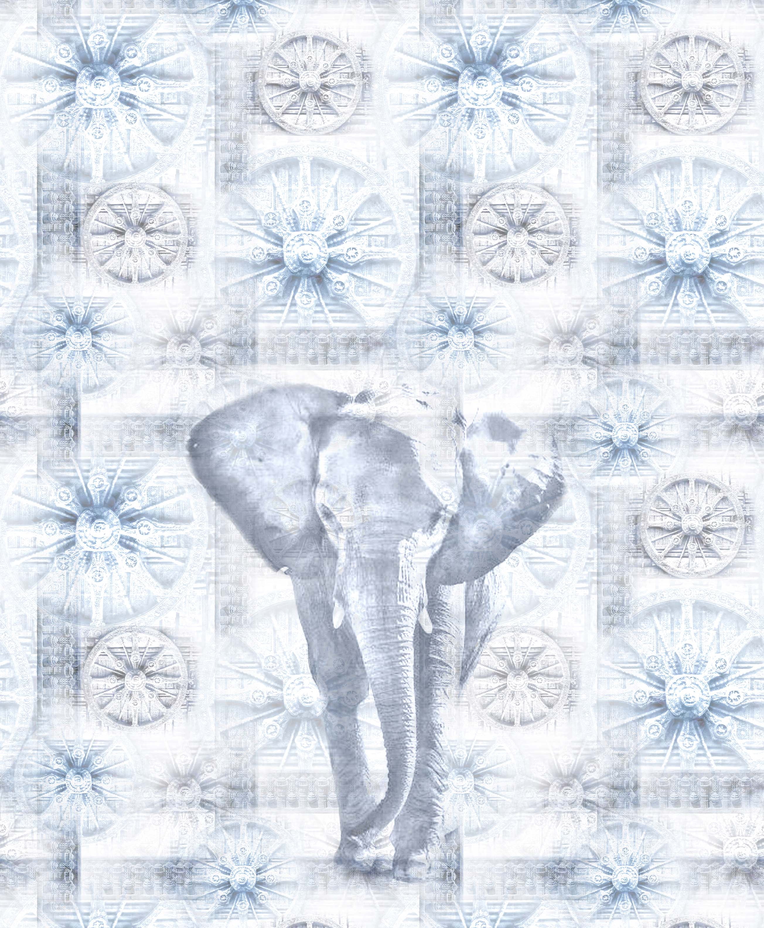 Soimoi Japan Crepe Satin Fabric Elephant & Wheel Panel Print Fabric by ...