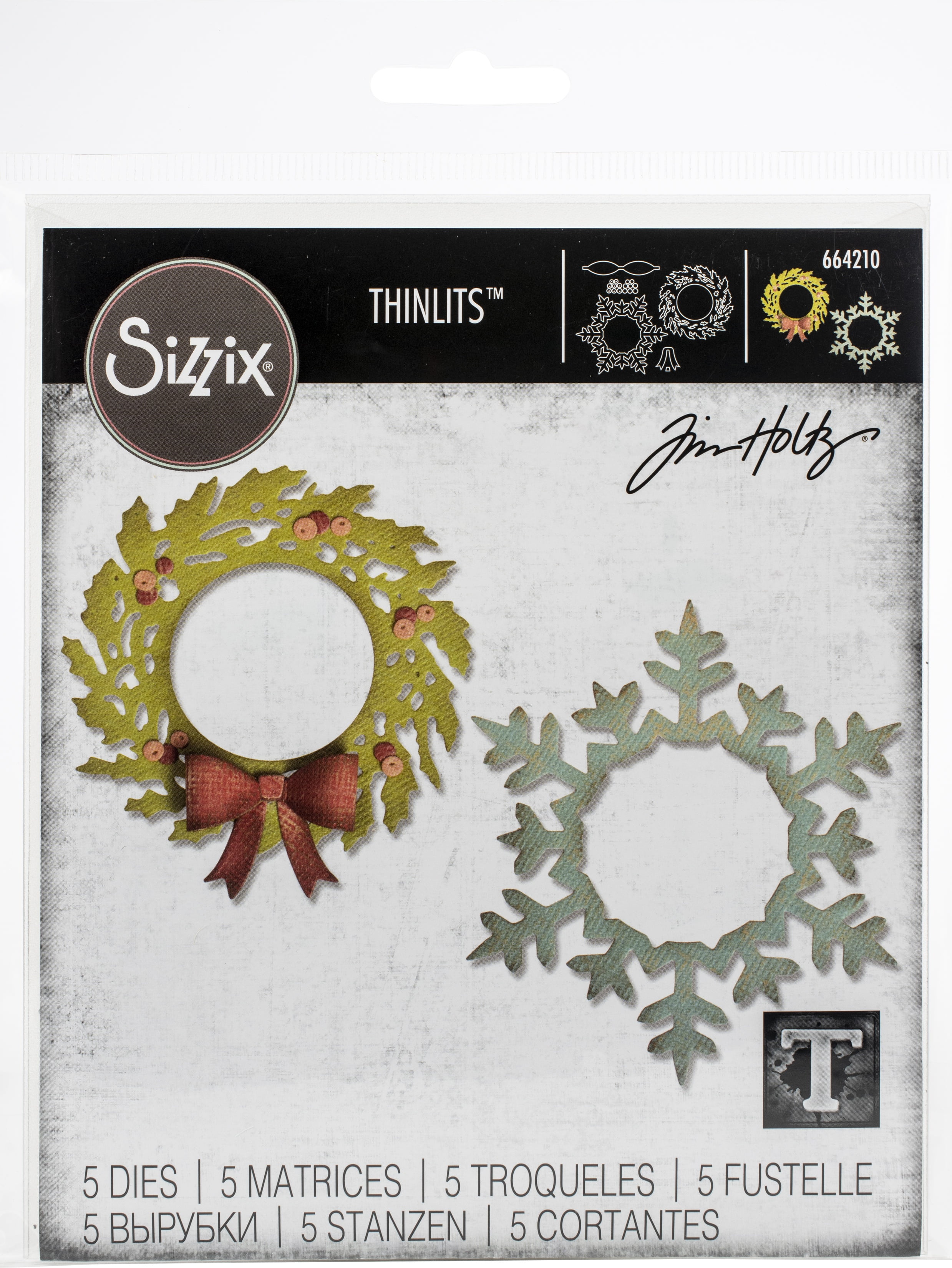 Sizzix Thinlits Die Set 5PK Wreath & Snowflake by Tim Holtz - Walmart.com