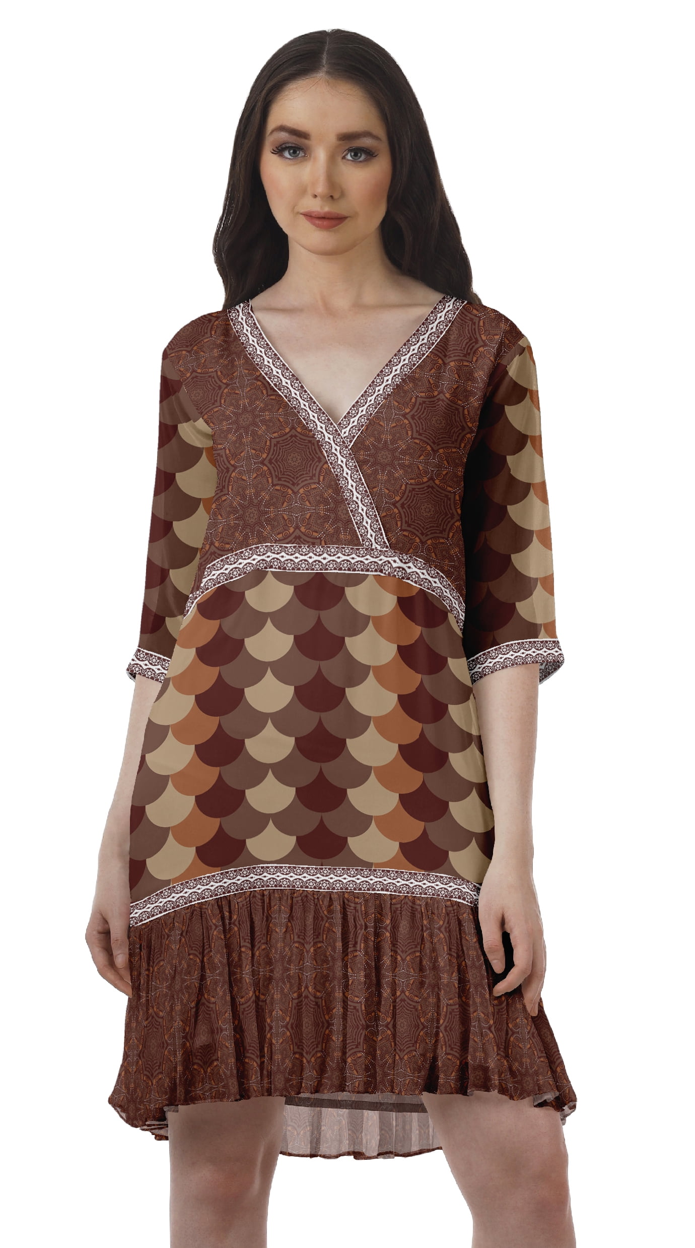 Moomaya Georgette Printed 3/4 Sleeve V-Neck Casual Short Length Dress ...