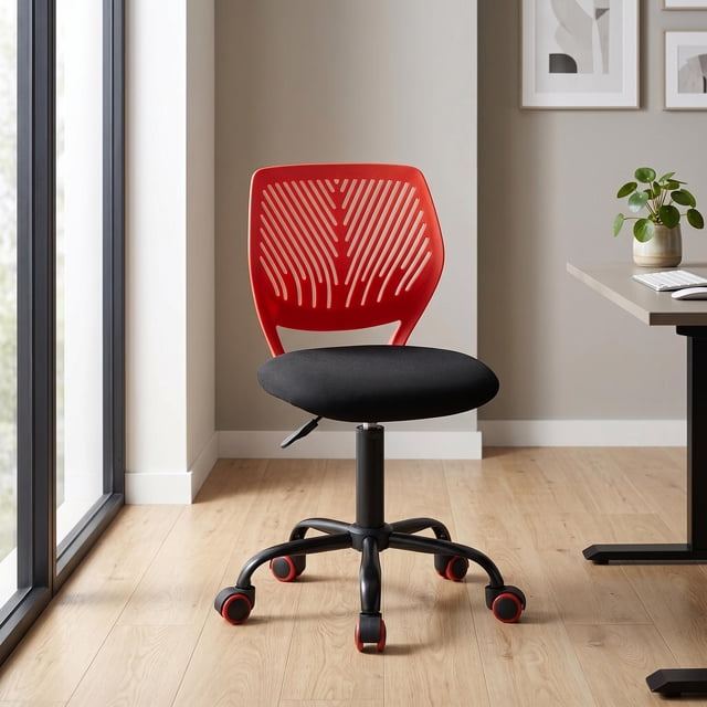 Homy Casa 1-Piece Red & Black Kids Task Chair, 17.7'' Rolling ...