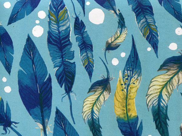 Pack of 1, Blue Feathers, 30" x 150' Bulk Wrapping Paper Roll For Party ...