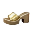Bkhluea Women Embossed Chunky Heel Platform Slide Sandals Comfortable ...