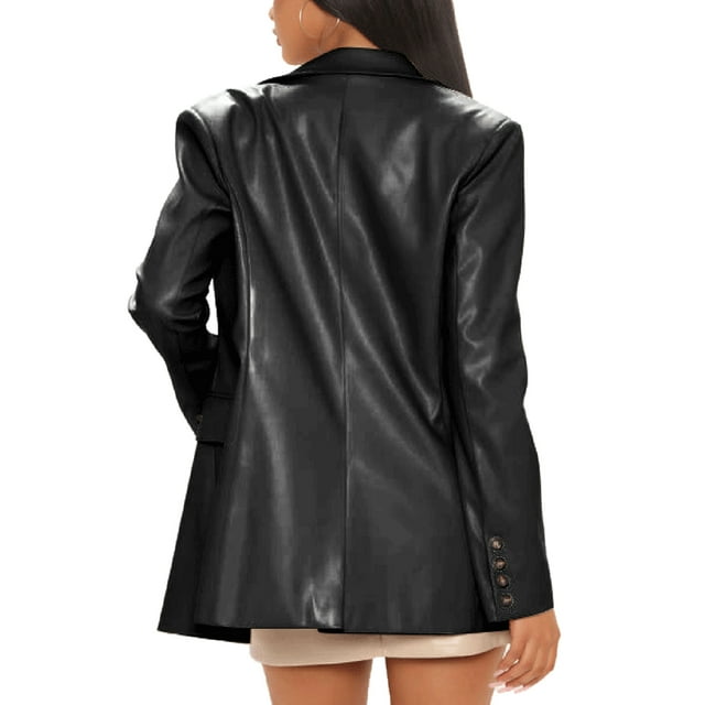 Gueuusu Womens Leather Blazer Coat, Long Sleeve Lapel Faux PU Leather ... Gueuusu Womens Leather Blazer Coat, Long Sleeve Lapel Faux PU Leather ...