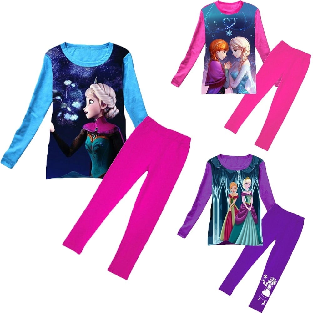 Kids Girls Princess Frozen Elsa Print Long Sleeve Nightwear Sleepwear ...