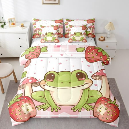YST Mushroom Frog Bedding Set King Cute Strawberry Bed In A Bag 7 Piece ...