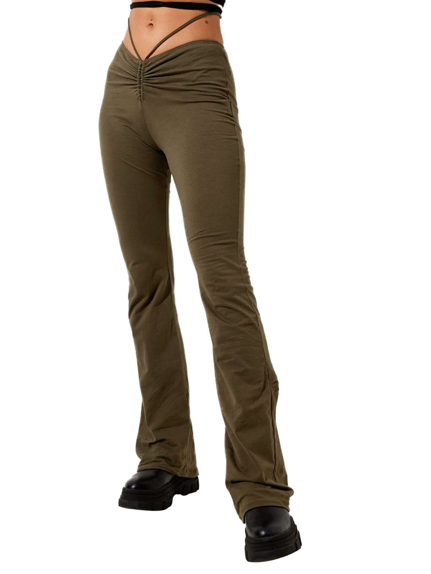 hirigin Women Slim Trousers with Bandage Decoration High Waist Clothing ...