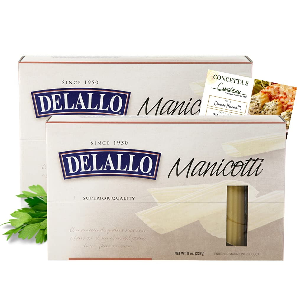 Delallo Manicotti Shells 8 oz, Two (2) Pack, Manicotti Noodles with One ...