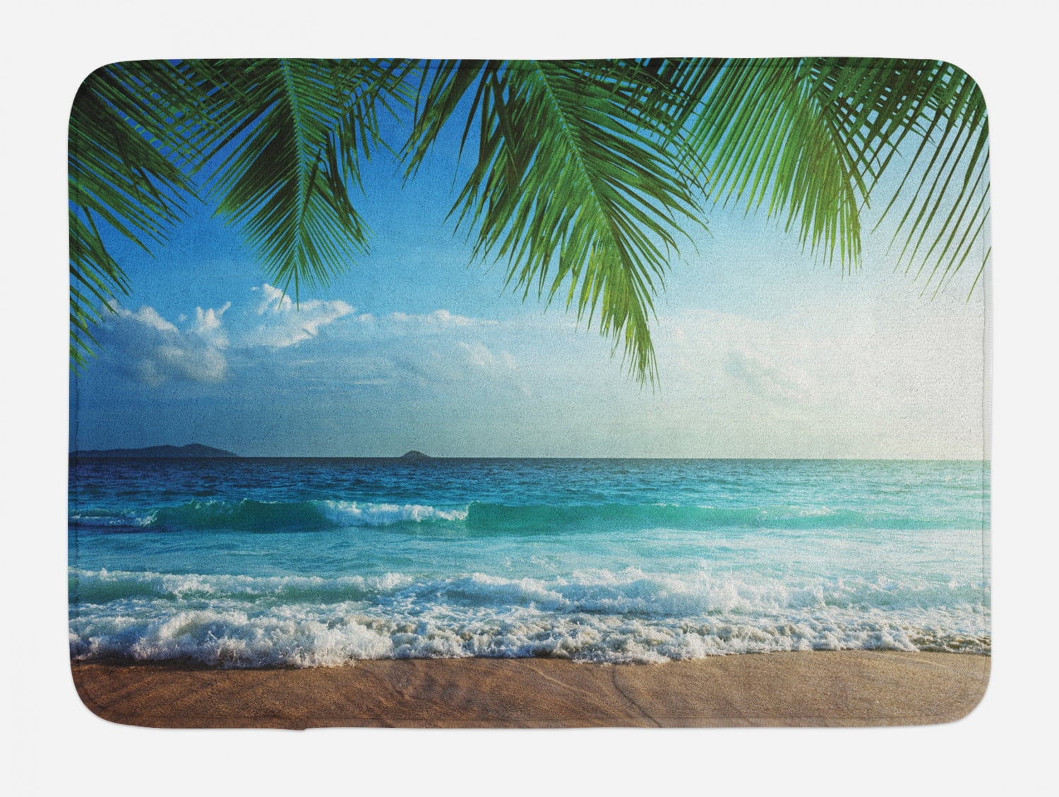 Ocean Bath Mat, Palms Tropical Island Beach Seashore Water Waves ...