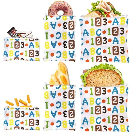 Reusable Sandwich Bag Snack Bags - Value Pack of 6 Dual Layer Lunch ...