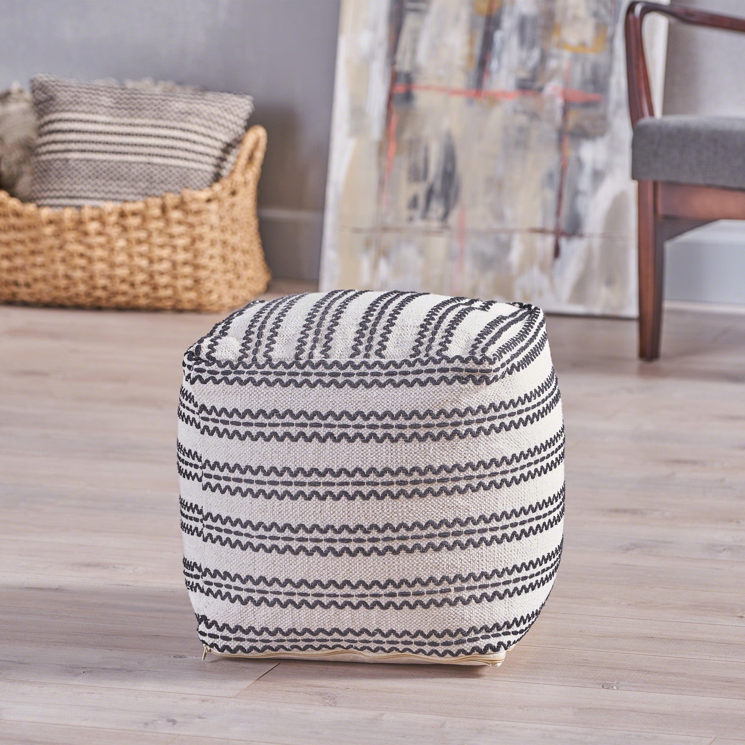 Noble House Cube Woven Cotton Pouf - Walmart.com