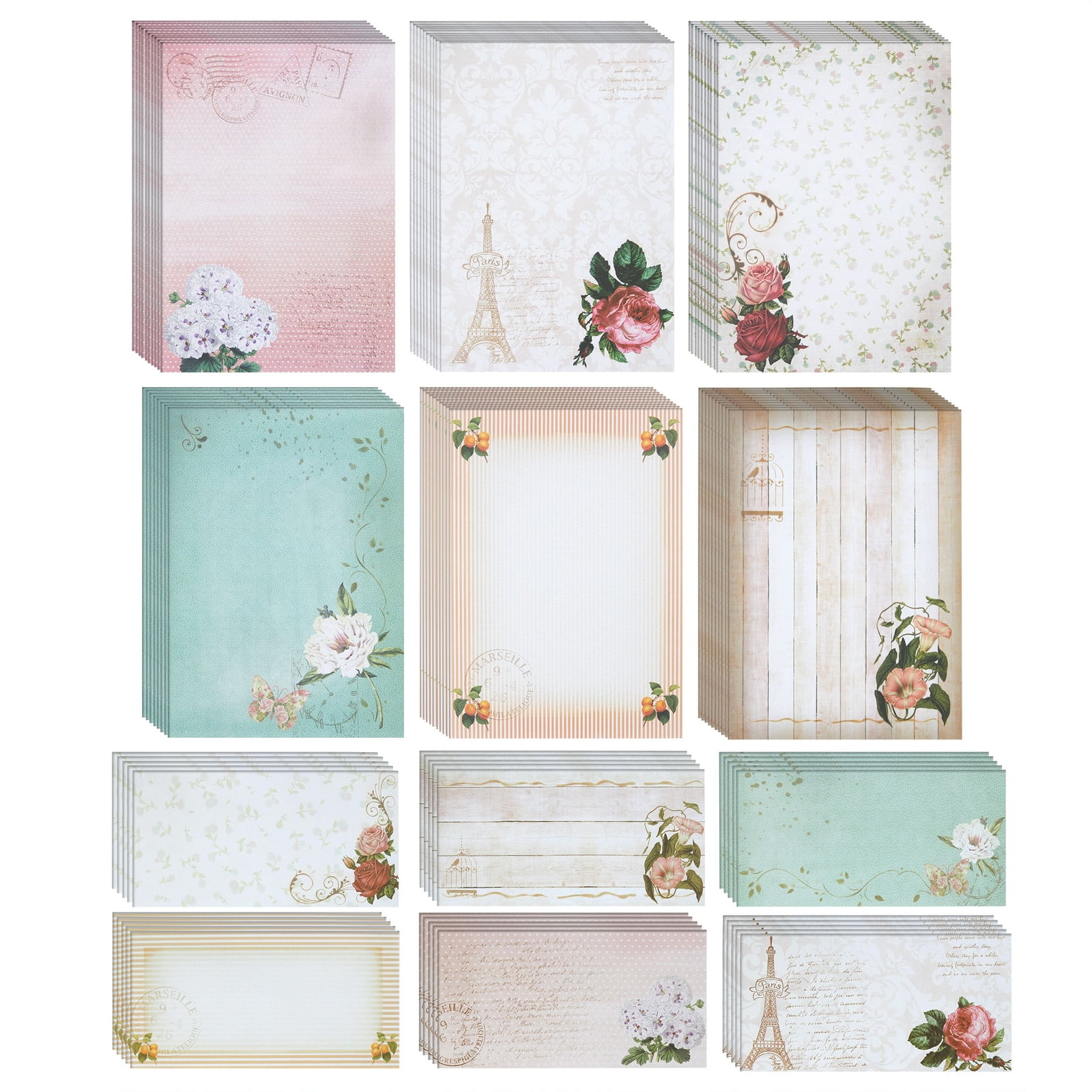90 Piece Vintage Letter Writing Paper Set (60 Floral Stationery and 30 ...