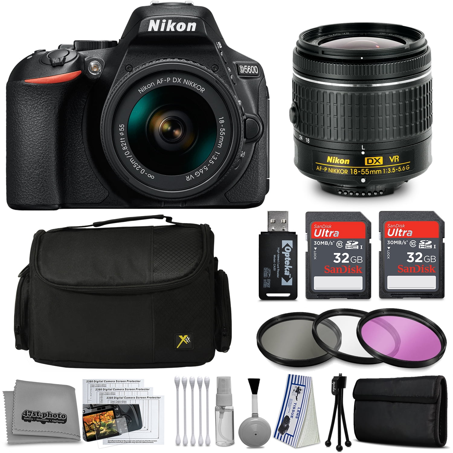 Nikon D5600 Digital SLR Camera Black with 18-55mm VR Lens + 64GB 15PC ...