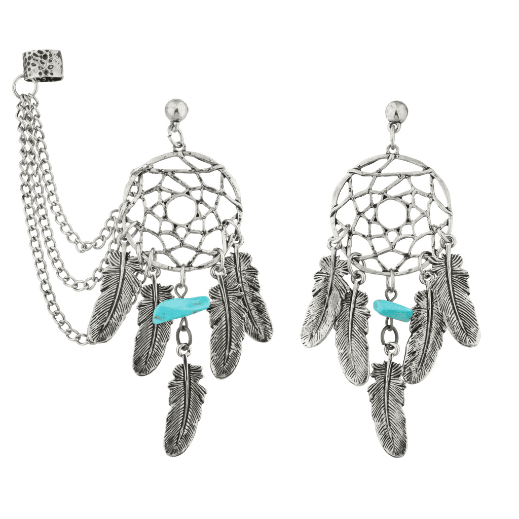 Lux Accessories Dreamcatcher Leaf Turquoise Stone Dangle Earrings W