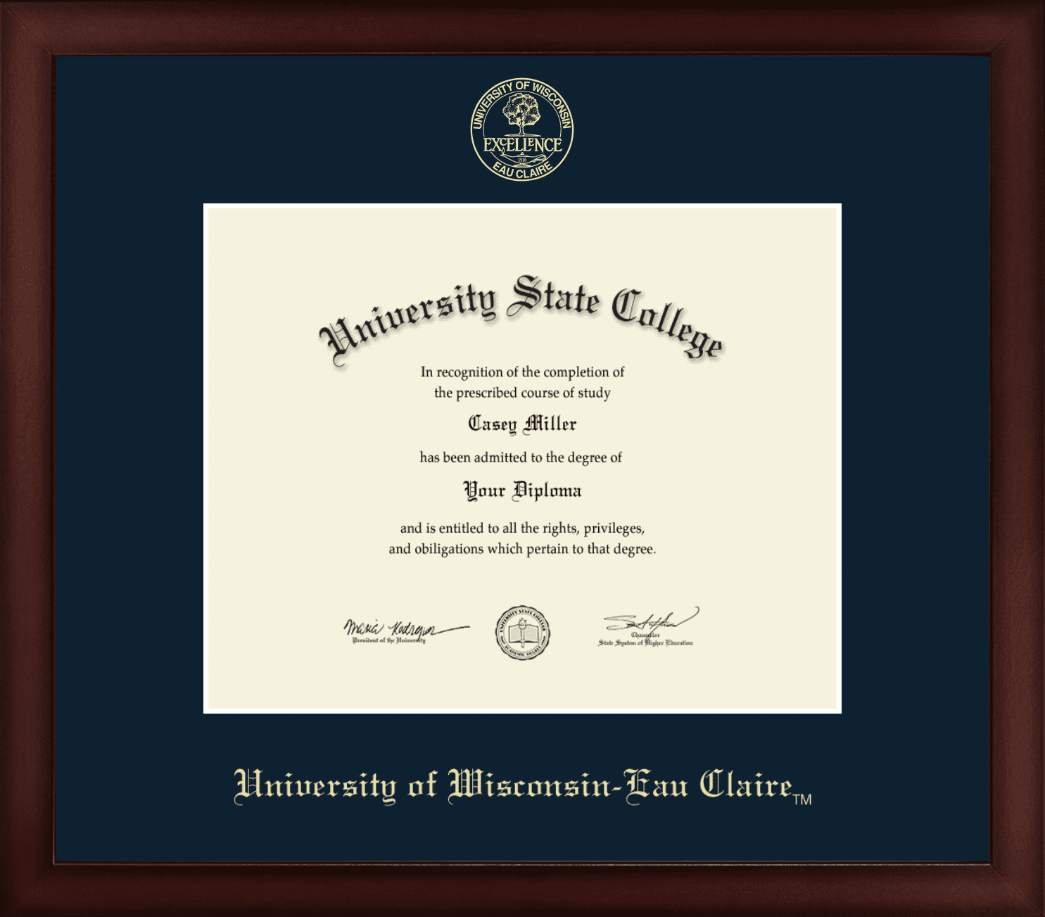 University of Wisconsin Eau Claire Diploma Frame, Document Size 10" x 8 ...