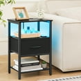 Yoobure 3-Tier Black Wood Bedside Table with LED Lights, Charger ...