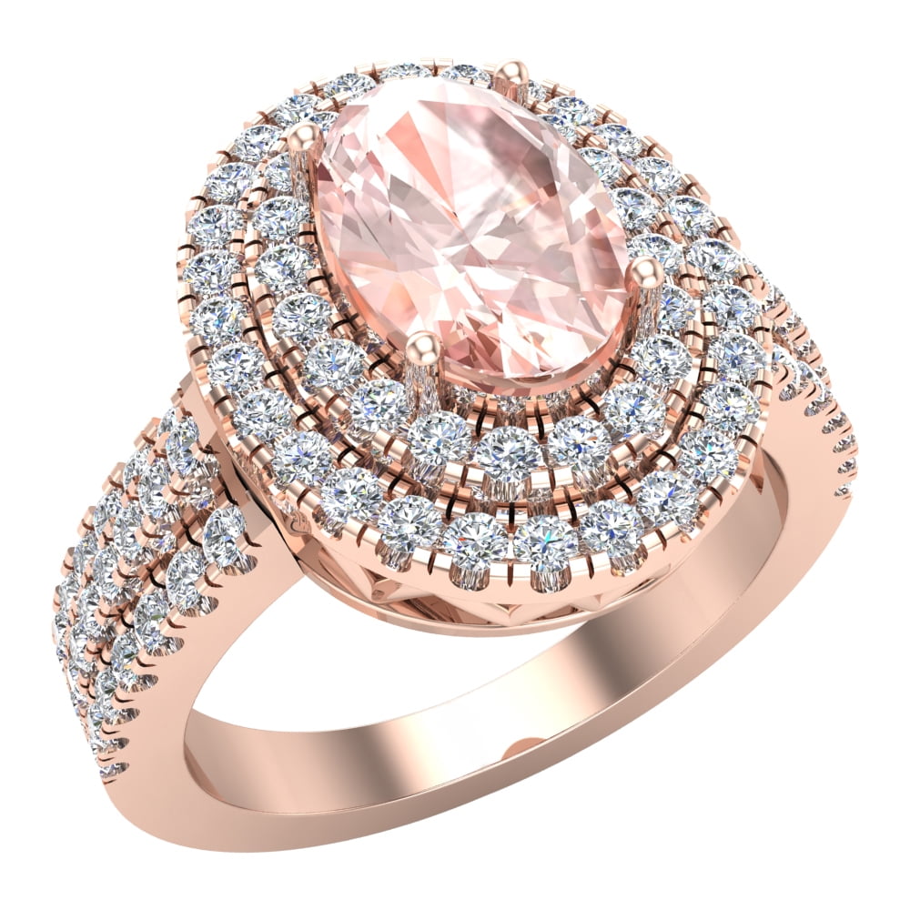 Engagement Ring for Women Pink Morganite Double Halo Diamond Proposal ...